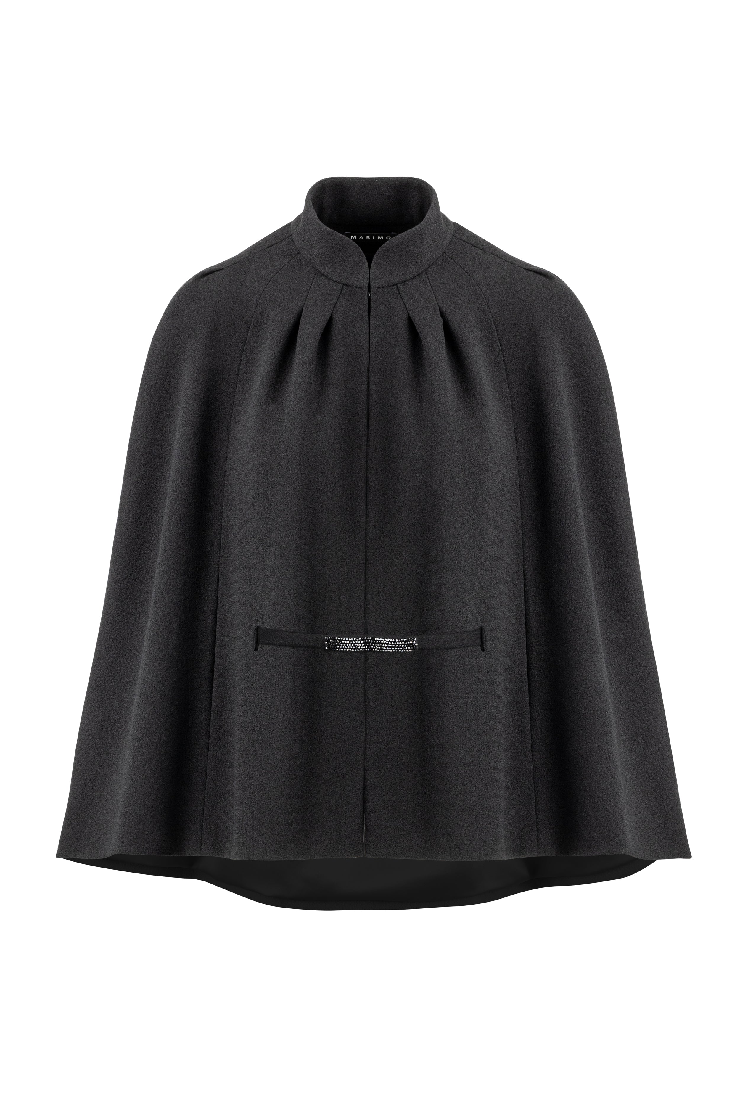 GALATELLA BLACK WOOL CREPE CAPE WITH CRYSTAL BELT – Marimo Fashion